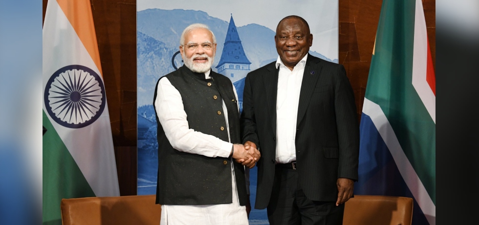 Prime Minister Shri Narendra Modi met H.E. Mr. Cyril Ramaphosa, President of South Africa on the ...