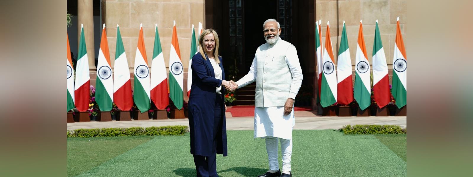 Prime Minister Shri Narendra Modi welcomes H. E. Ms. Giorgia Meloni, Prime Minister of Italy at ...