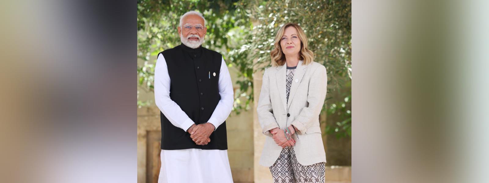 Prime Minister Shri Narendra Modi welcomed by the G7 host, H.E. Ms. Giorgia Meloni, Prime ...