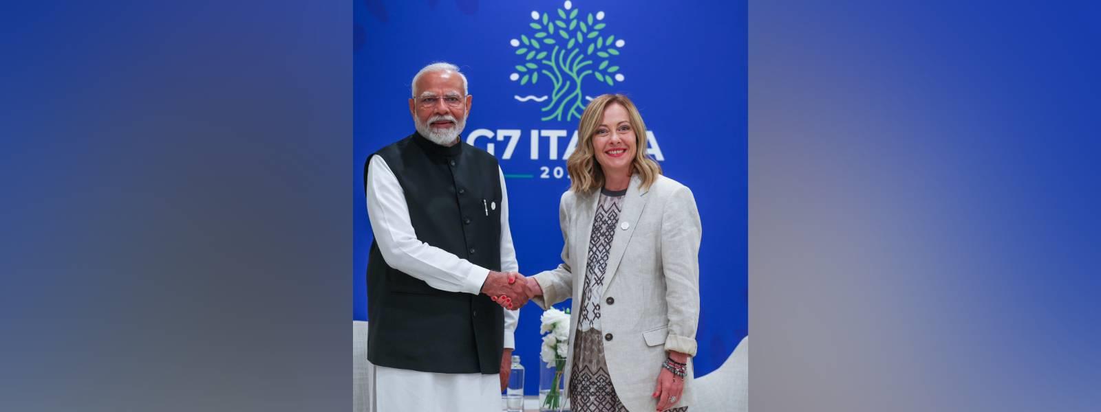 Prime Minister Shri Narendra Modi met Prime Minister of Italy, H.E. Ms. Giorgia Meloni on the ...
