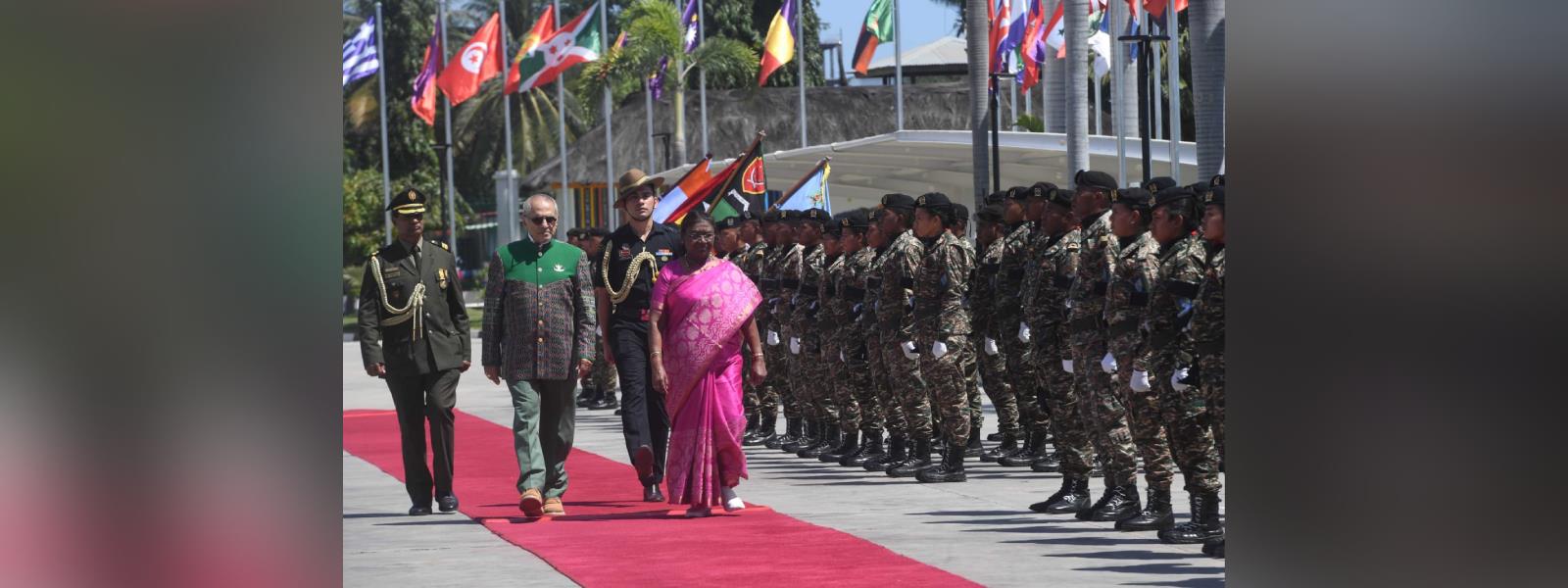President Smt. Droupadi Murmu accorded ceremonial reception and guard of honour at Presidential ...