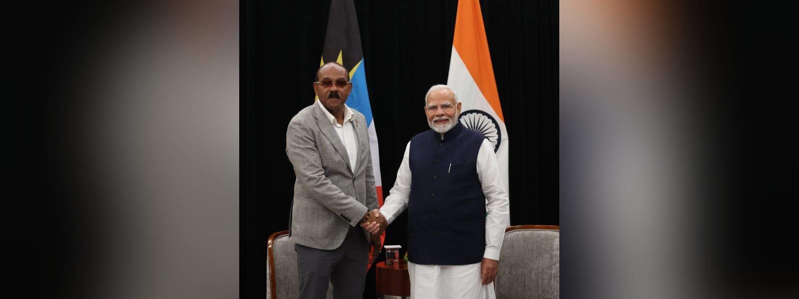 Prime Minister Shri Narendra Modi met H.E. Mr. Gaston Browne, Prime Minister of Antigua and ...