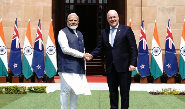 Prime Minister Shri Narendra Modi welcomed The Rt. Honourable Christopher Luxon, Prime Minister ...